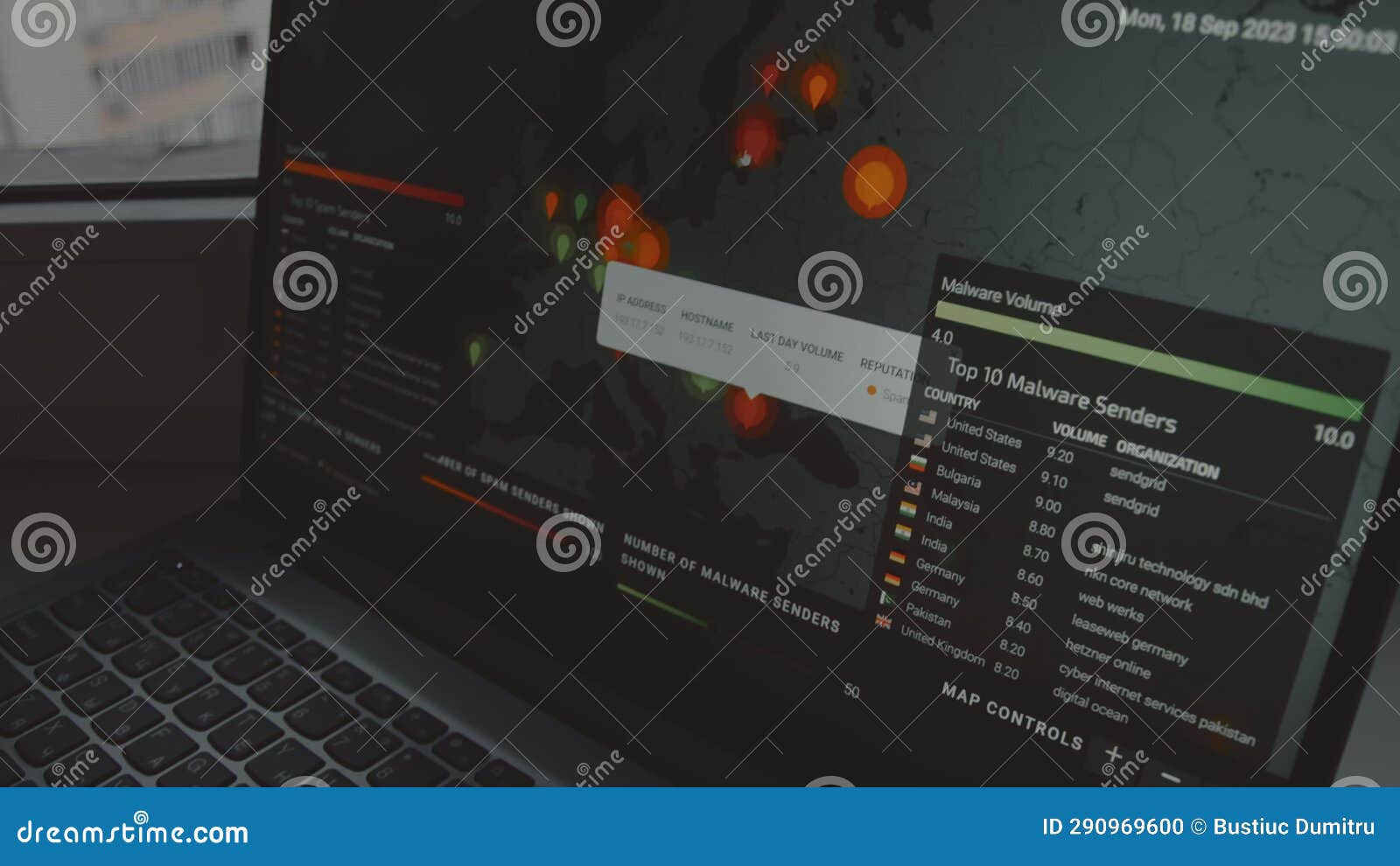 Global Cyber Attack with World Map on Computer Screen. Internet Network ...
