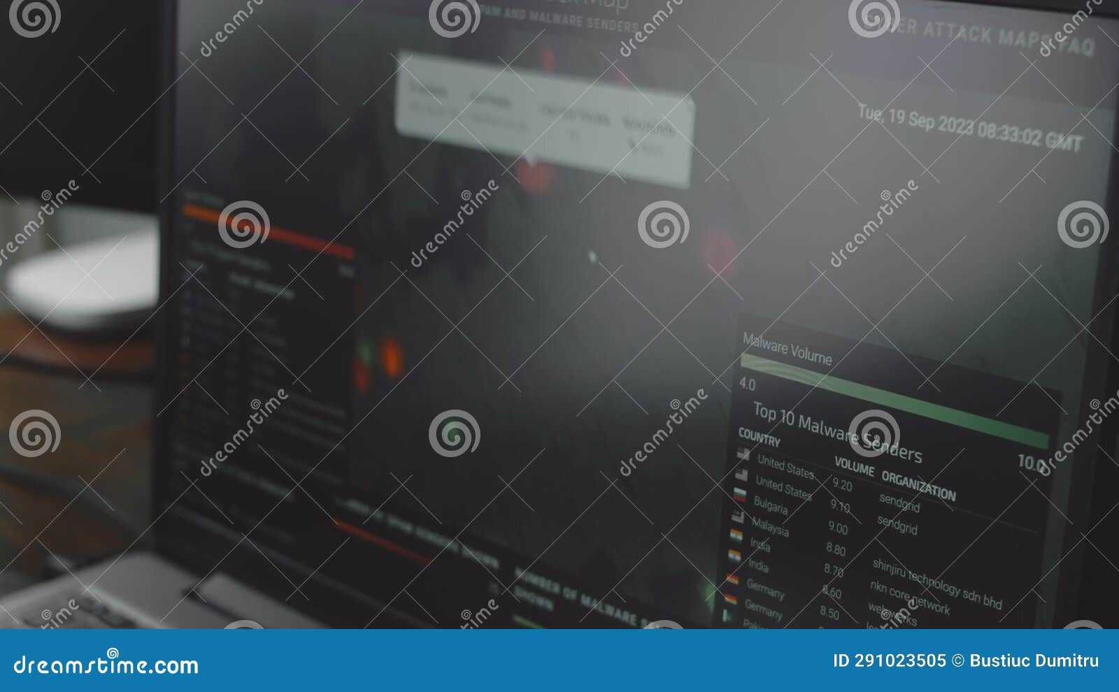 Global Cyber Attack with World Map on Computer Screen. Internet Network ...