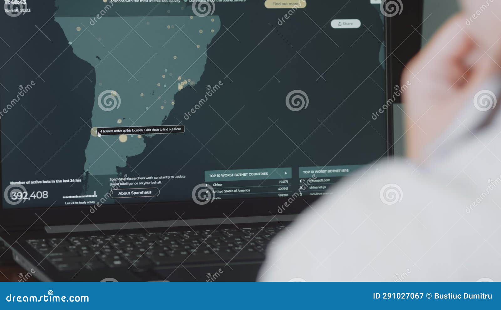 Global Cyber Attack with World Map on Computer Screen. Internet Network ...