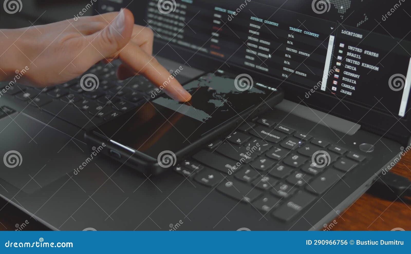 Global Cyber Attack with World Map on Mobile Phone and Computer Screen ...