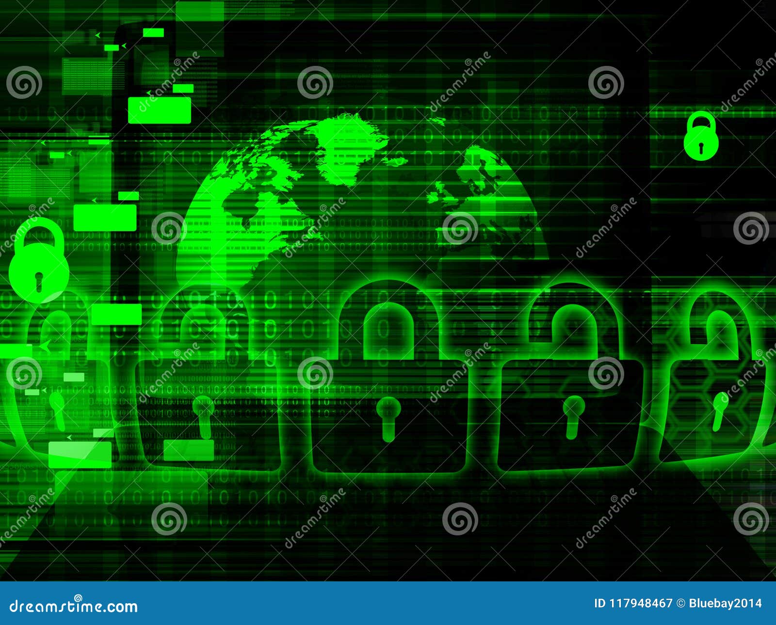 Global Cyber Security Concept Stock Illustration - Illustration of lock ...