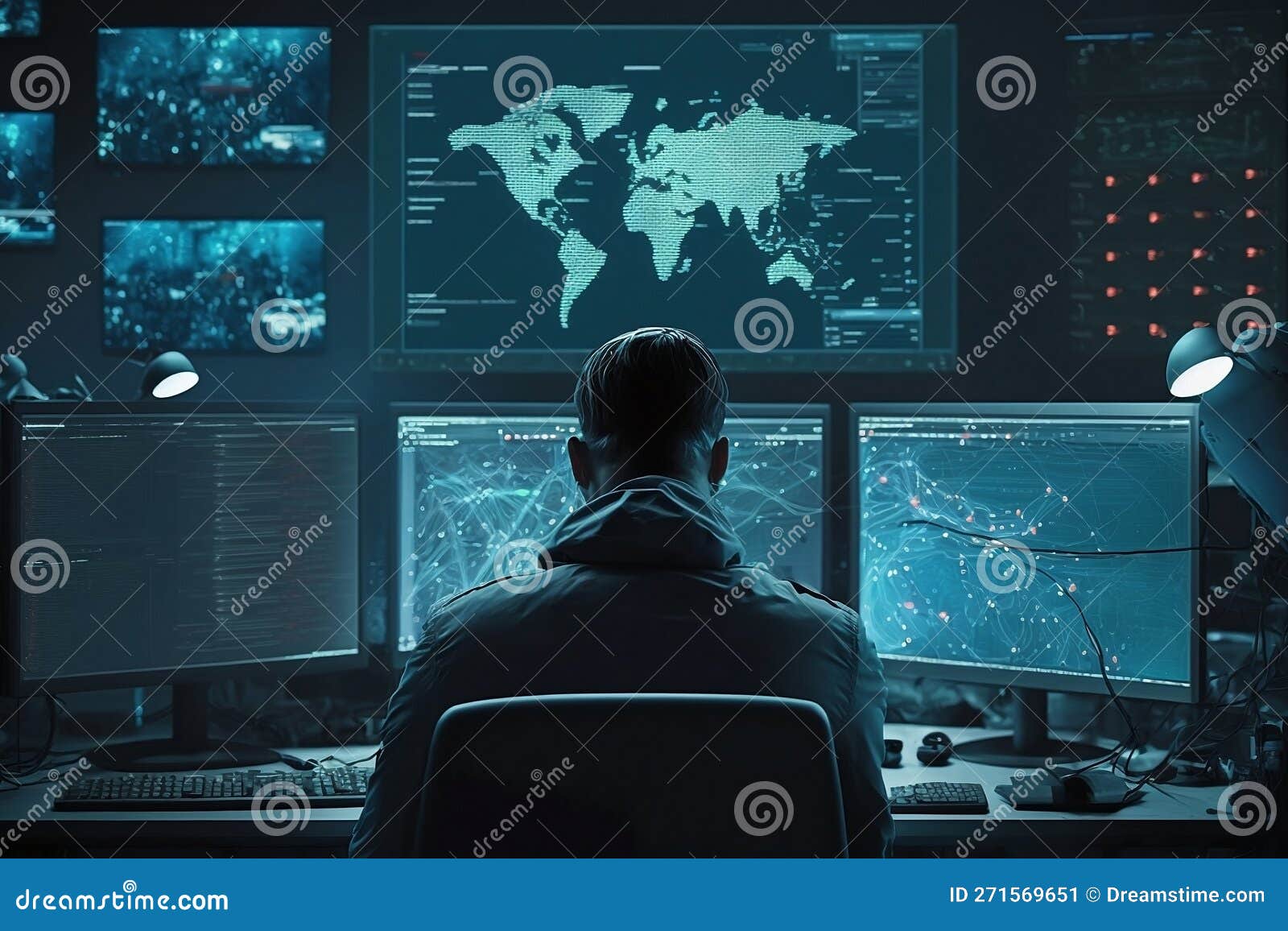 Global Cyber Security Monitoring Computers Stock Illustration ...