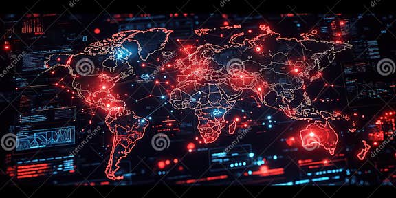 Global Cyber Security Threat Analysis Displayed on Digital Map. World Map with Highlighted ...
