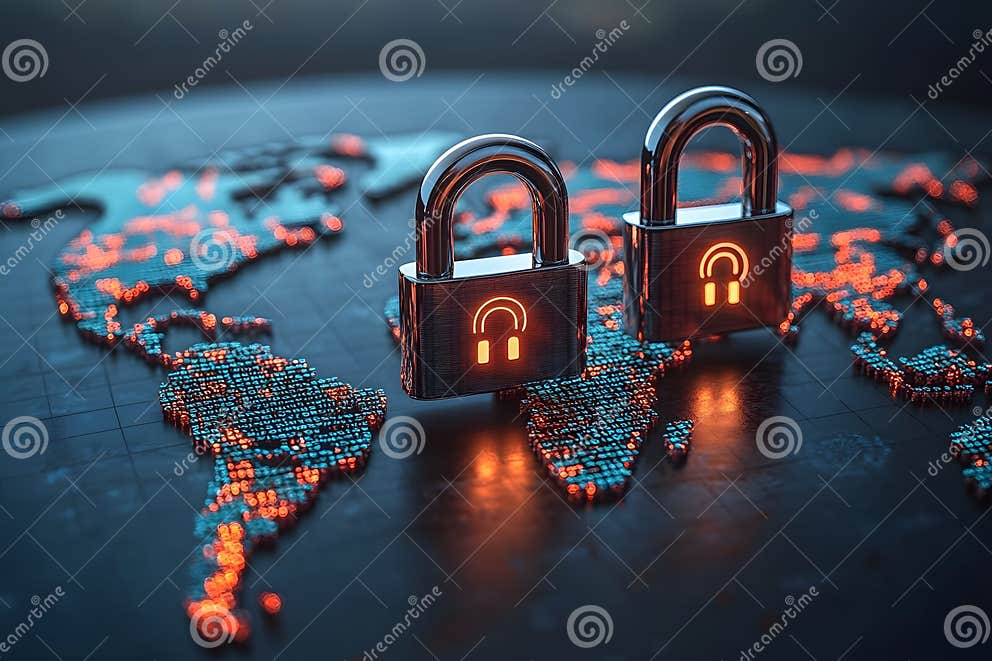Global Cybersecurity Concept with Digital Locks on World Map for Secure ...