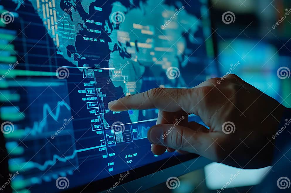 Global Data Analysis on a Computer Screen Stock Illustration ...