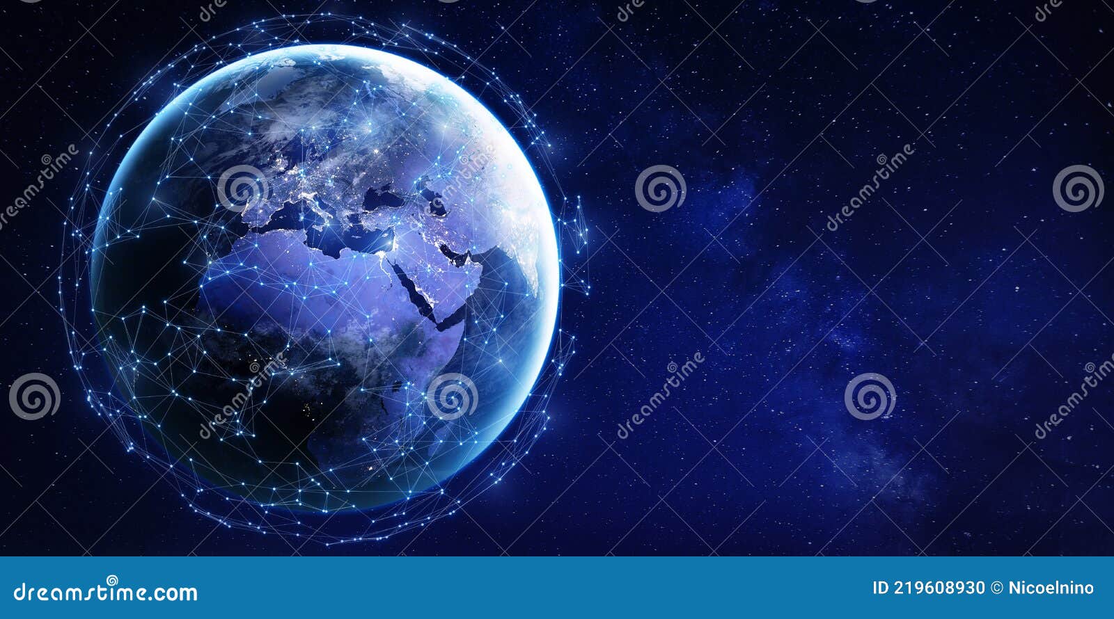 Global Data Communication Network Around Planet Earth Viewed from Space ...