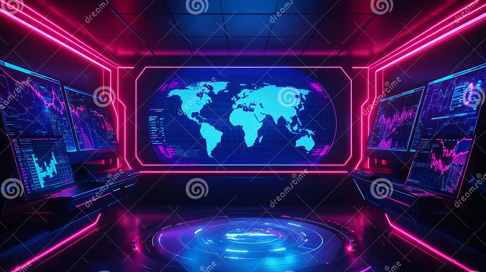 Global Data Control Center Futuristic Control Room Global Network Data ...
