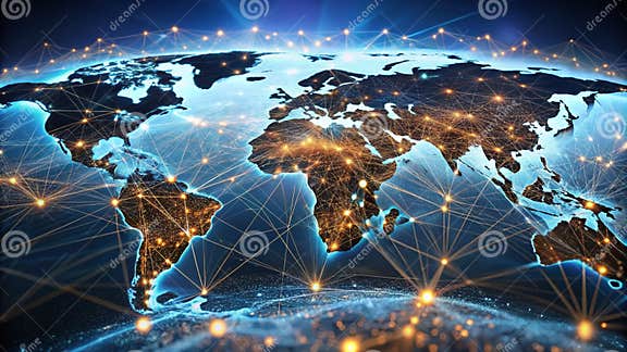Global Data Flow Visualization a Futuristic Digital World Map Unveiling ...