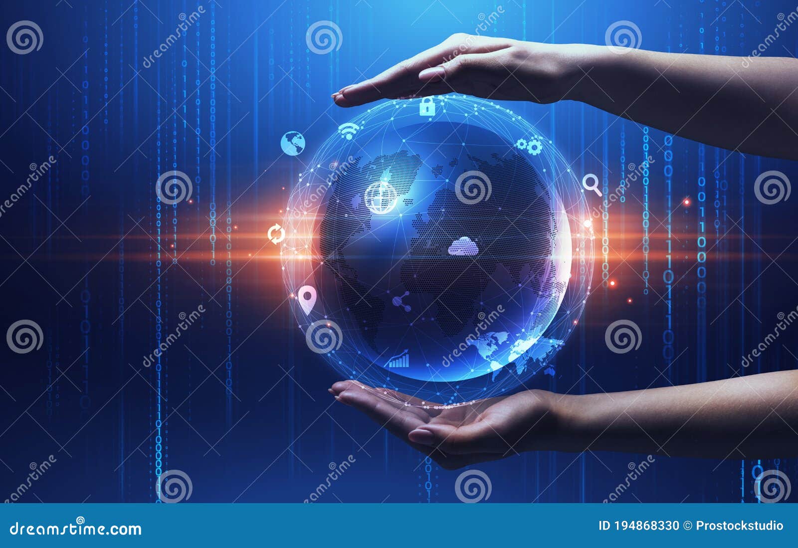 Global Data Management and Modern Technologies. Feamle Hands Holding ...