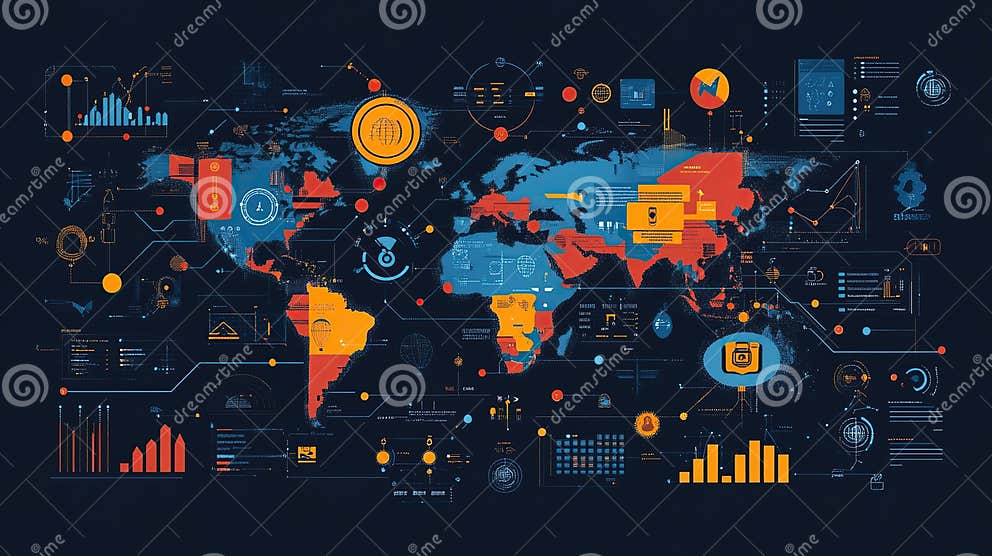 Global Data Network Map, Digital World, Analytics, Infographic ...