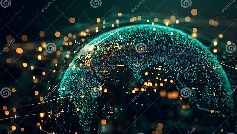 Global Data Network Visualization with Digital Connections and Glowing Data Points Across ...