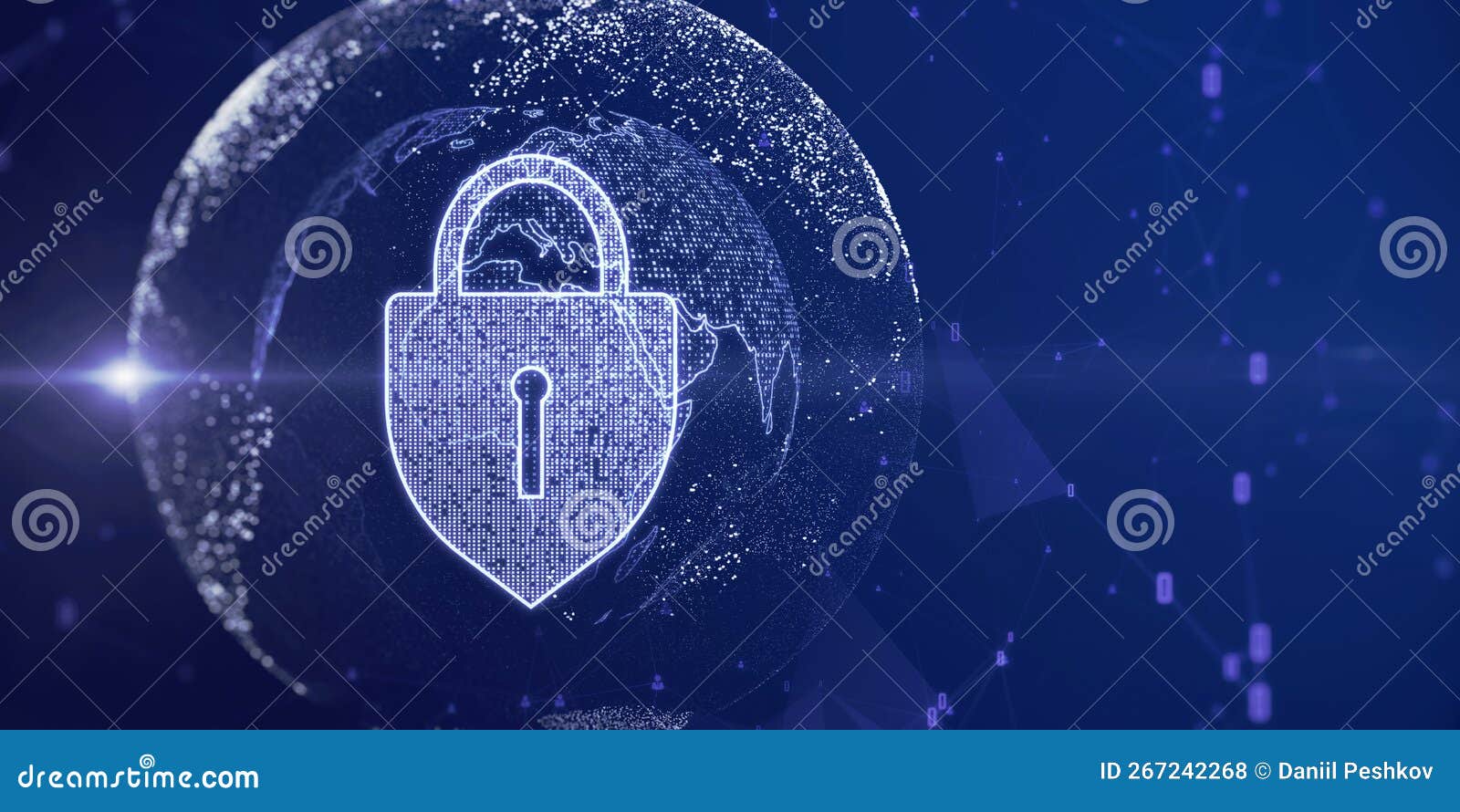 Global Data Protection Concept with Digital Pad Lock and Blue Glowing ...
