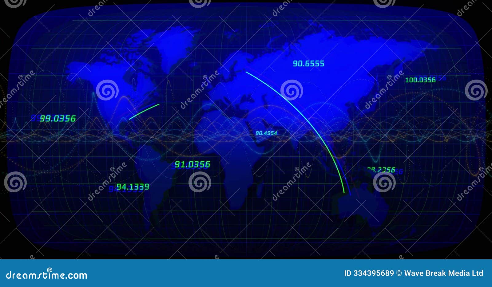 Global Data Transmission Image Over World Map with Numerical ...
