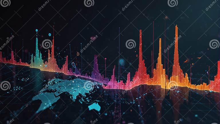 Global Data Visualization with Colorful Bar Graphs and Digital World ...