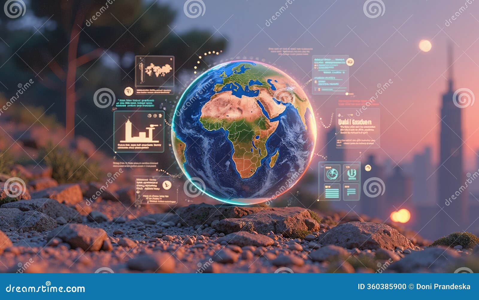 Global Data Visualization Earth Sunset Background Image Stock ...