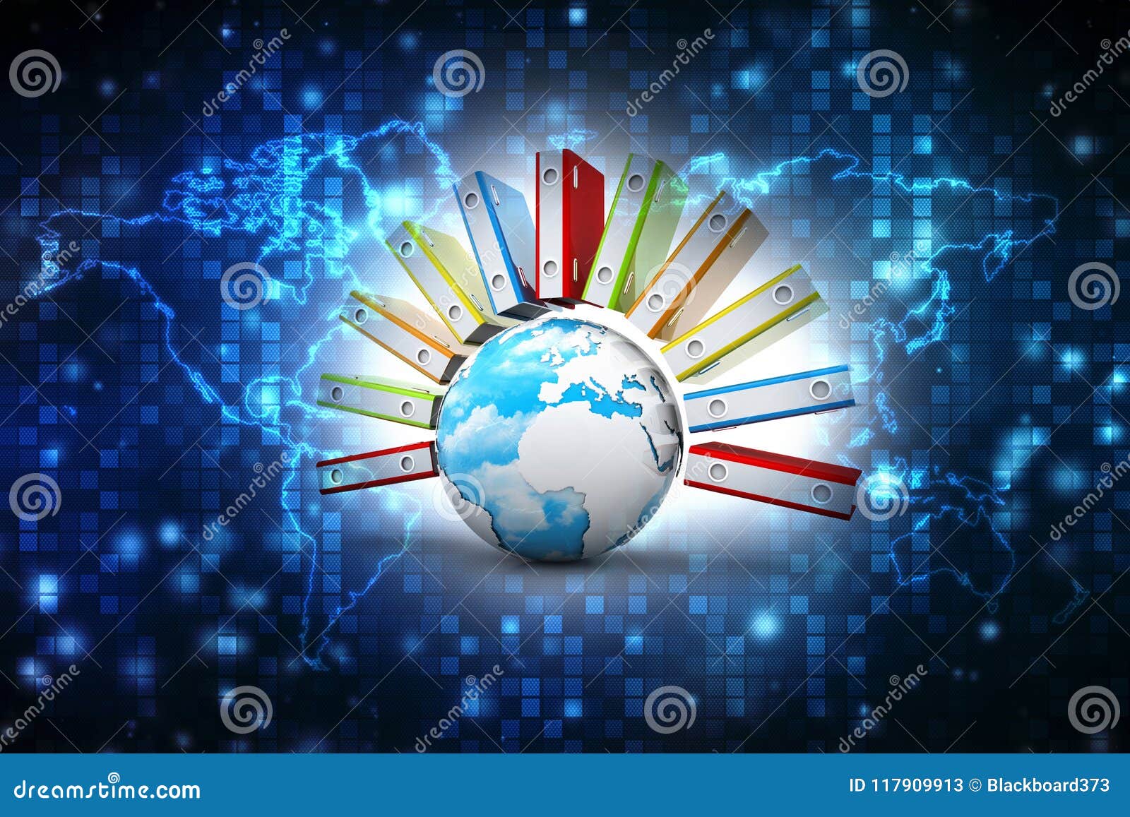 Global Data Storage. Laptop and File Cabinet with Ring Binders. 3d ...