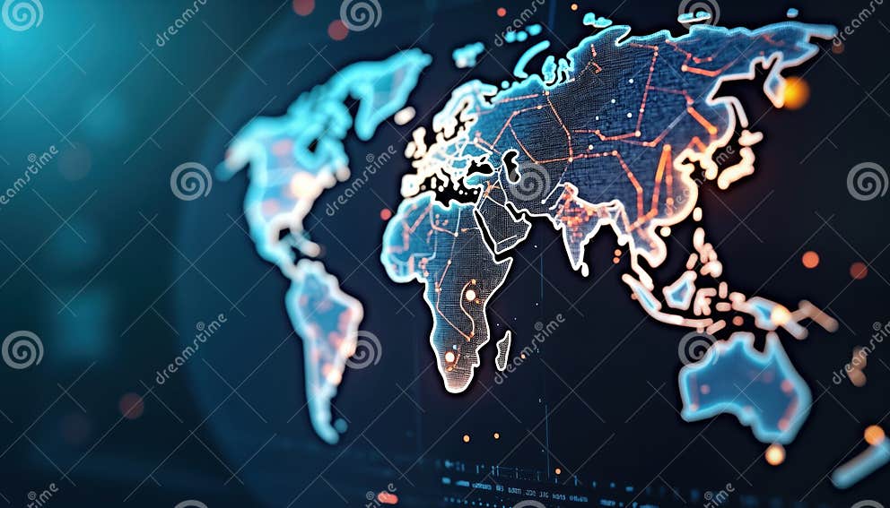 Global Digital Map Displays International Connections. Tech Interface ...