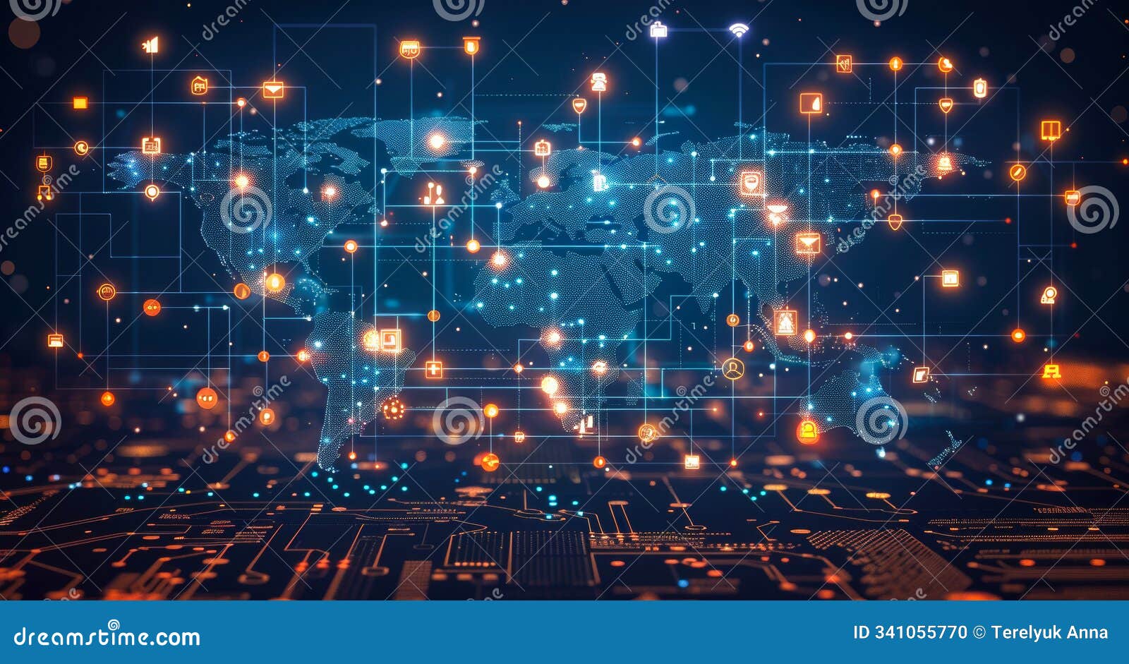 Global Digital Network with Data Icons Stock Photo - Image of ...