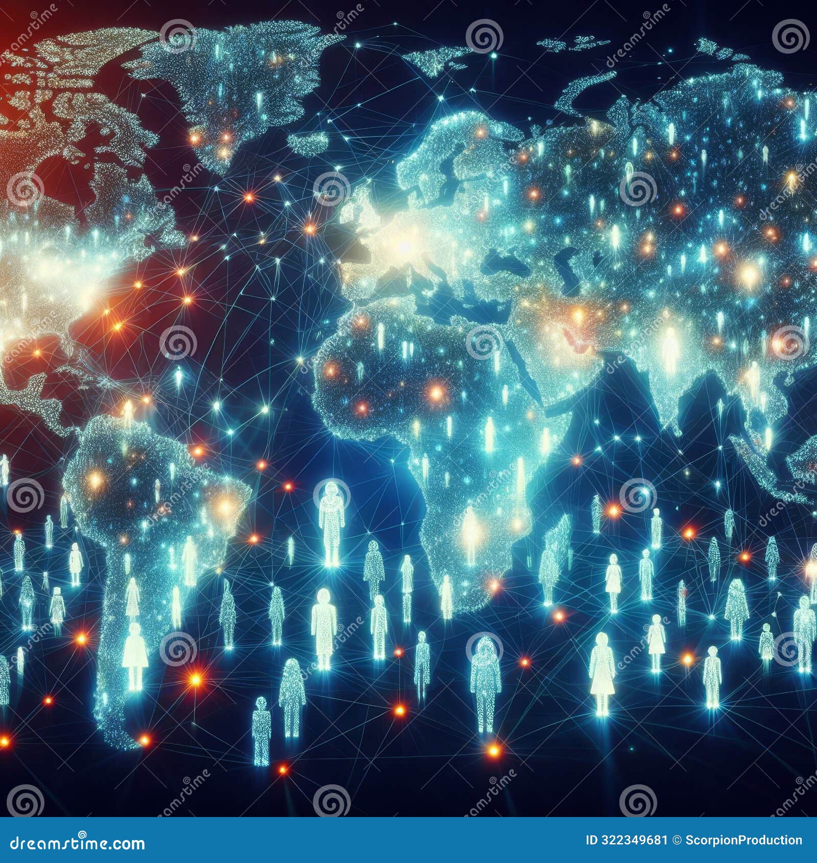 Global Digital Network with People Icons Stock Image - Image of data ...
