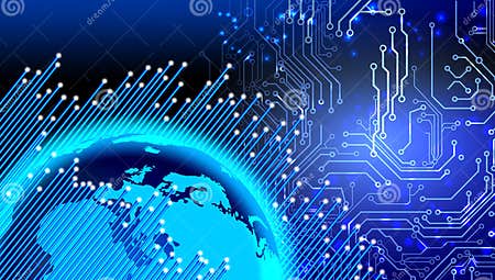 Global Digital Technology Concept. Digital Blue Data Orbits. World ...