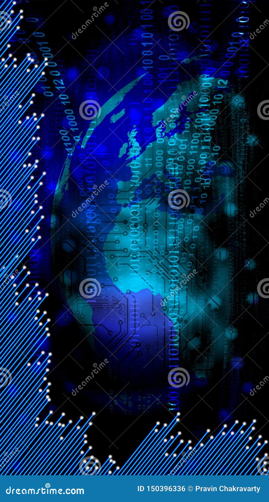 Global Digital Technology Concept. Digital Blue Data Orbits. World ...