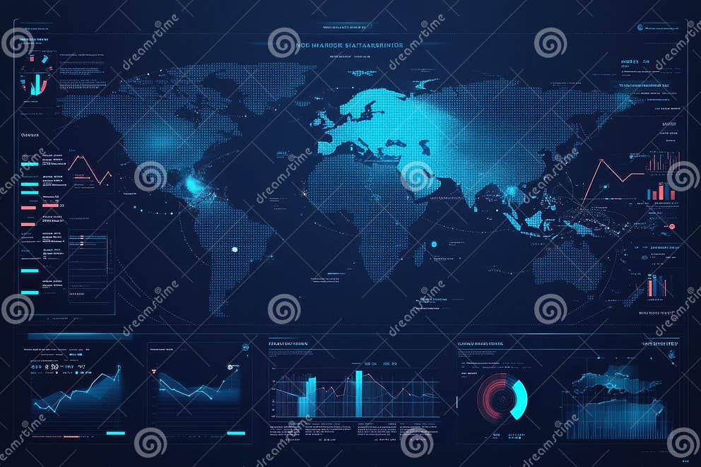 Global Digital World Map Showing Various Statistics and Connections ...