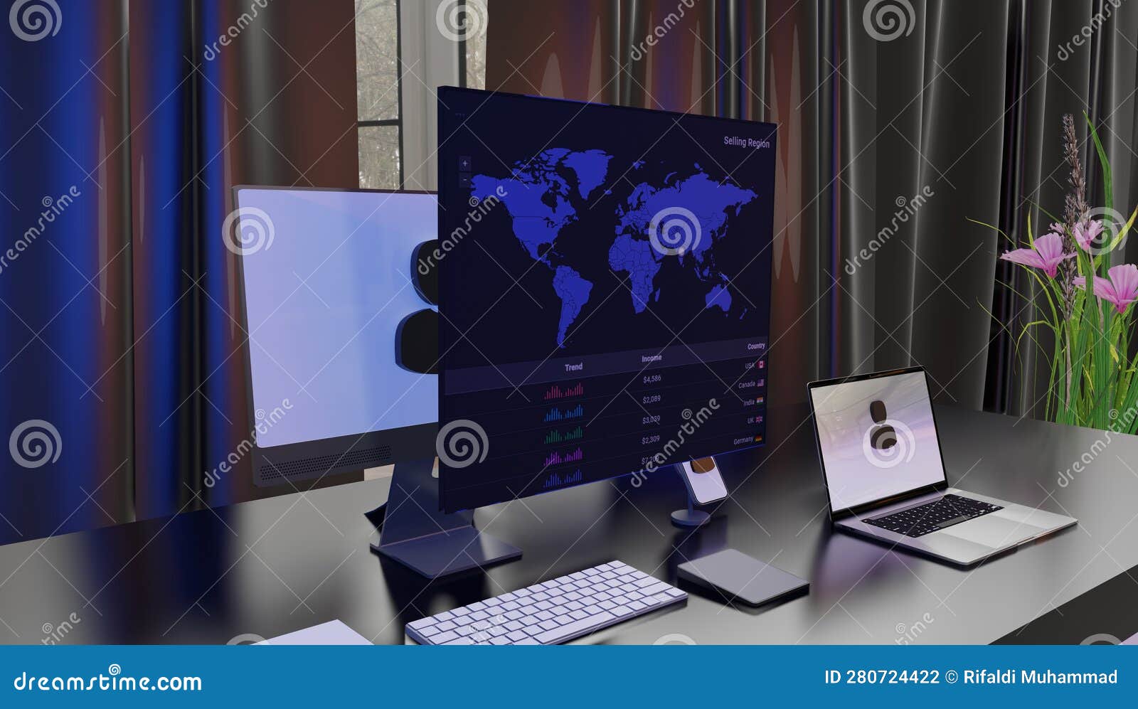 Global Digitalization: Laptops, Mobile Phones, and Computers at Office ...