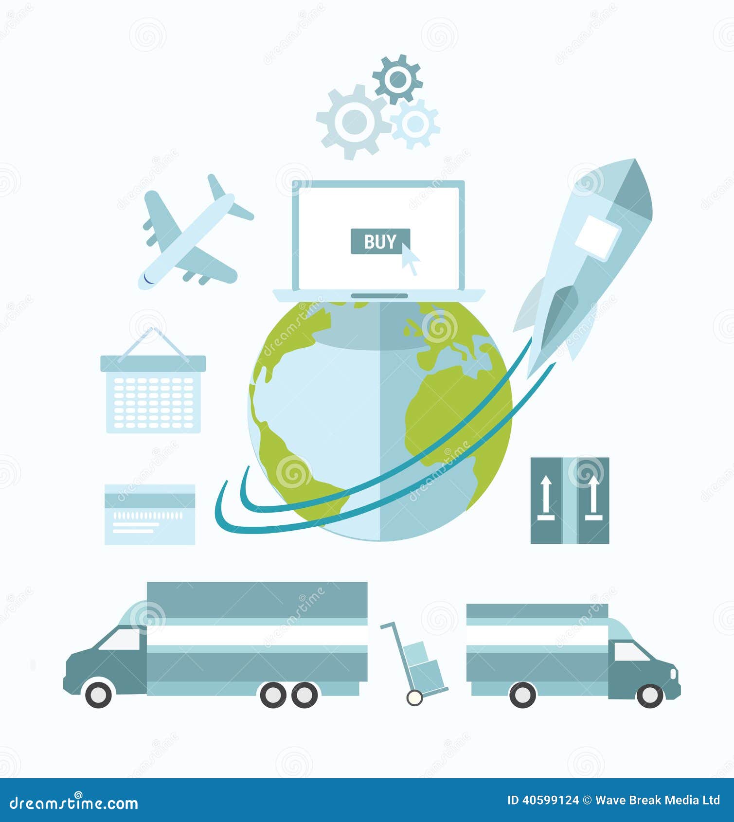 Global Ecommerce with Earth and Transport Stock Vector - Illustration ...