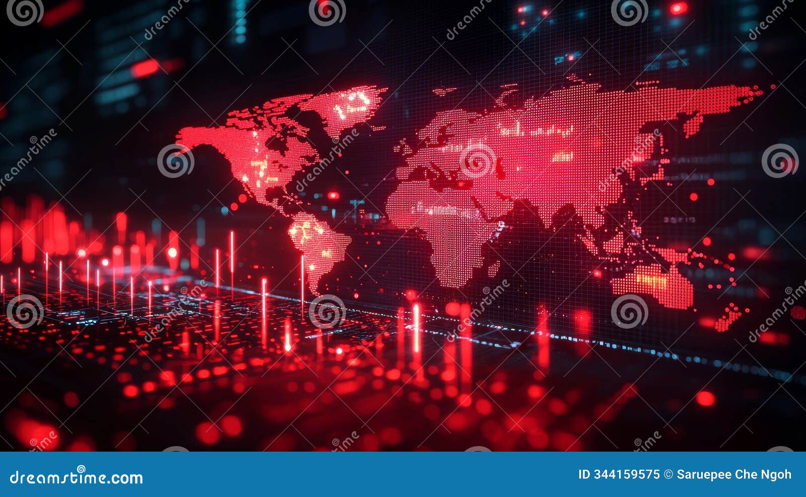 Global Economic Trends Visualized on a Digital Map Stock Illustration ...