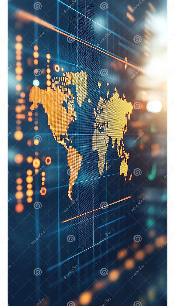 Global Economic Trends World Map with Futuristic Data Visualization and ...