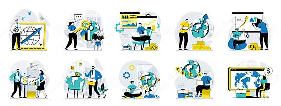 Global Economic Web Concept with People Scenes Mega Set in Flat Design ...