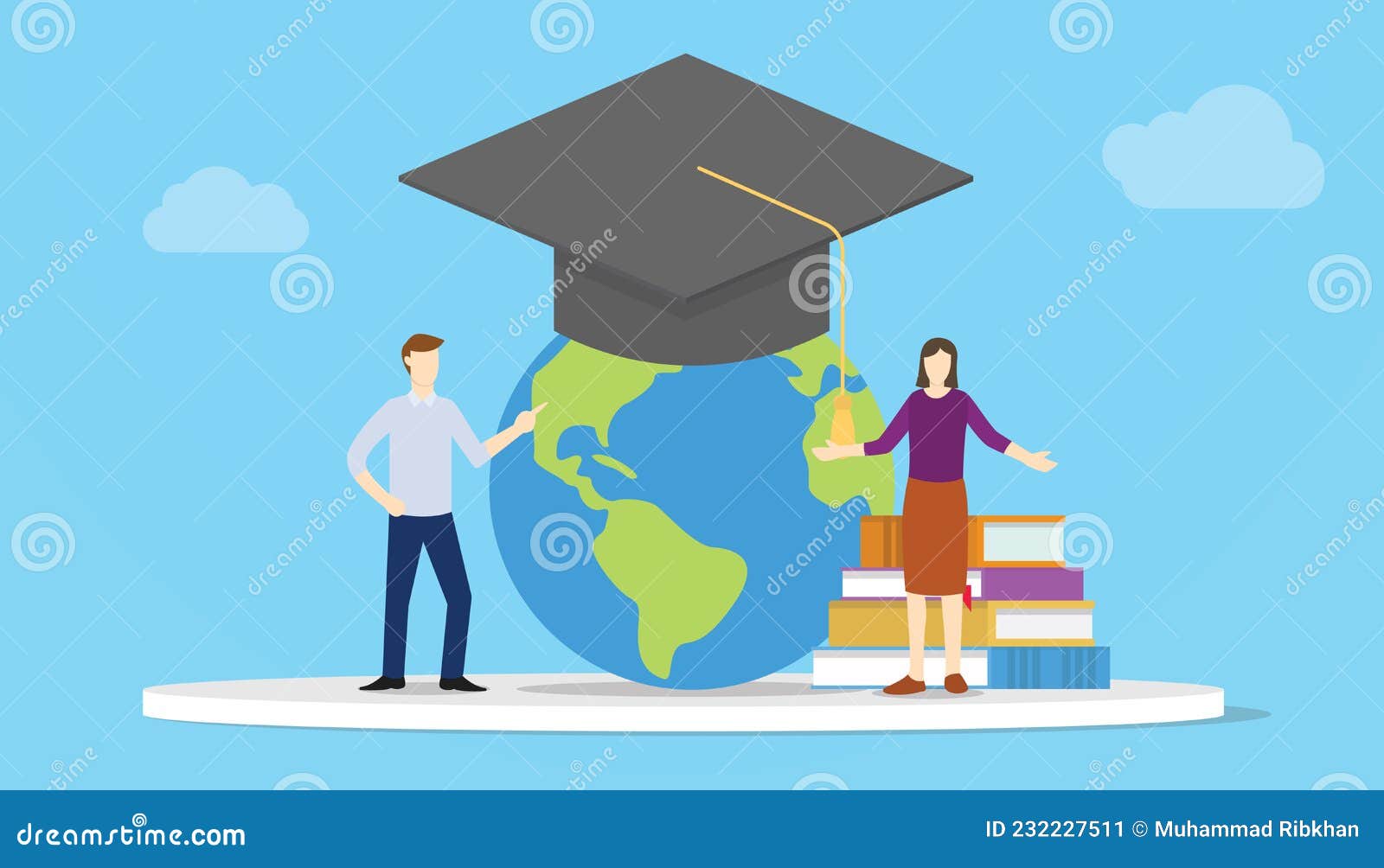 Global Education Concept with People and Globe with Graduation Hat ...