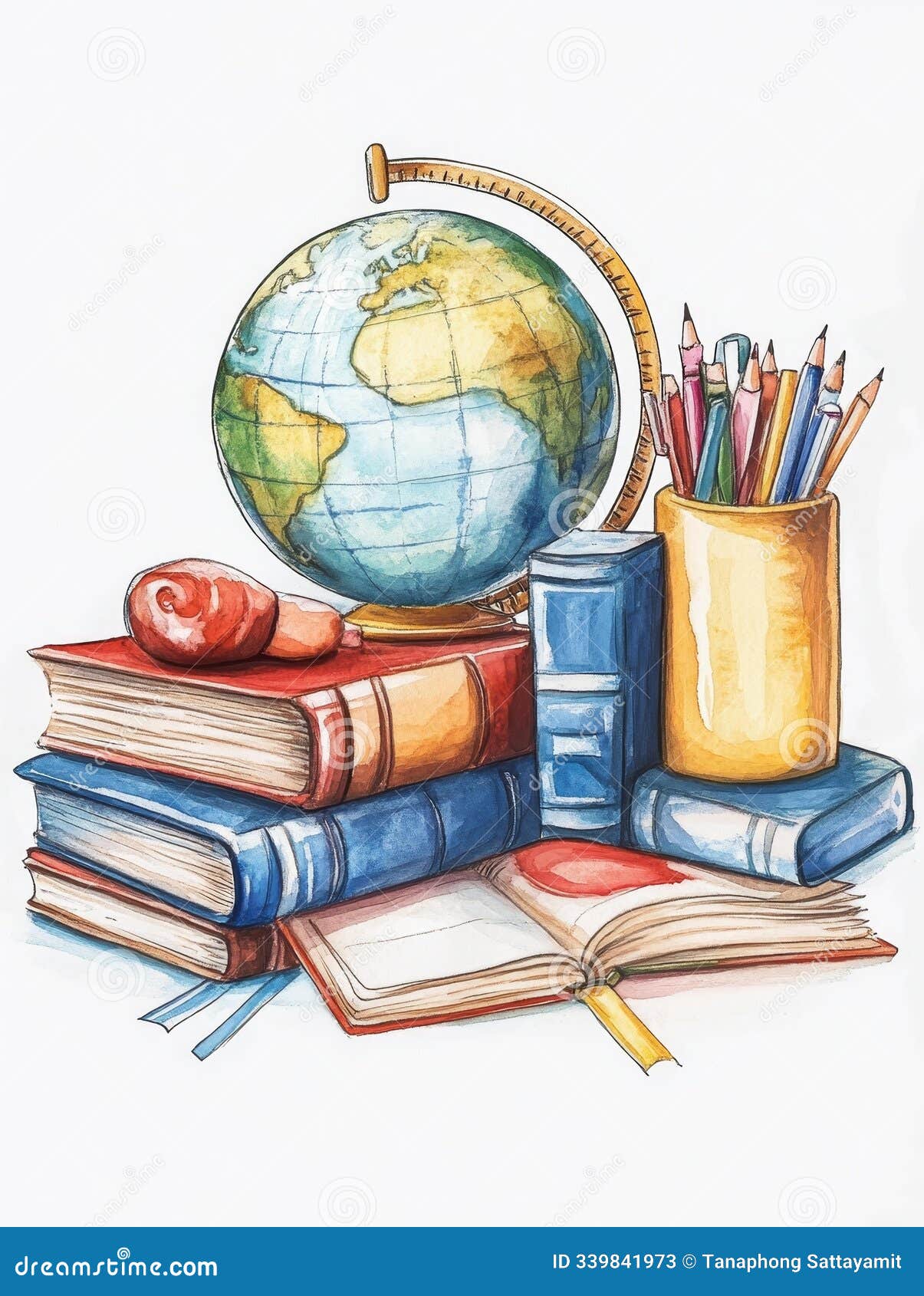 Global Education a Stack of Books a Globe and Pencils Symbolize ...