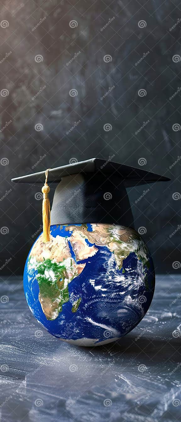Global Education Symbolized Graduate Cap on Earth Knowledge without Borders Stock Illustration ...