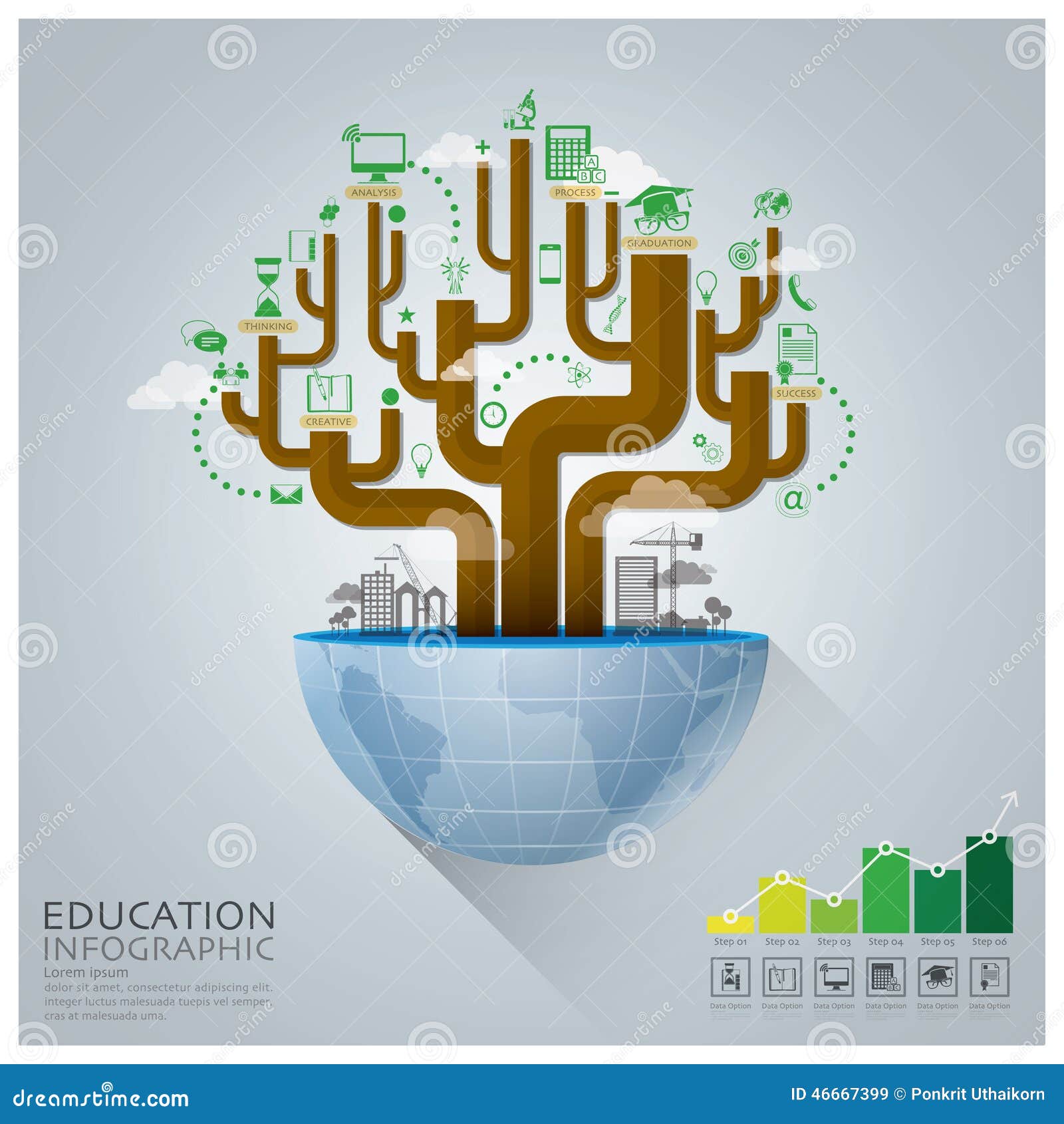 Global Education with Tree Diagram Creative Concept Infographic Stock ...