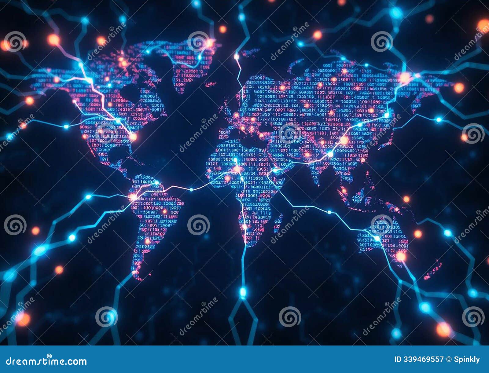 Global Electric Network: Blue Digital Connections Encircling the World ...