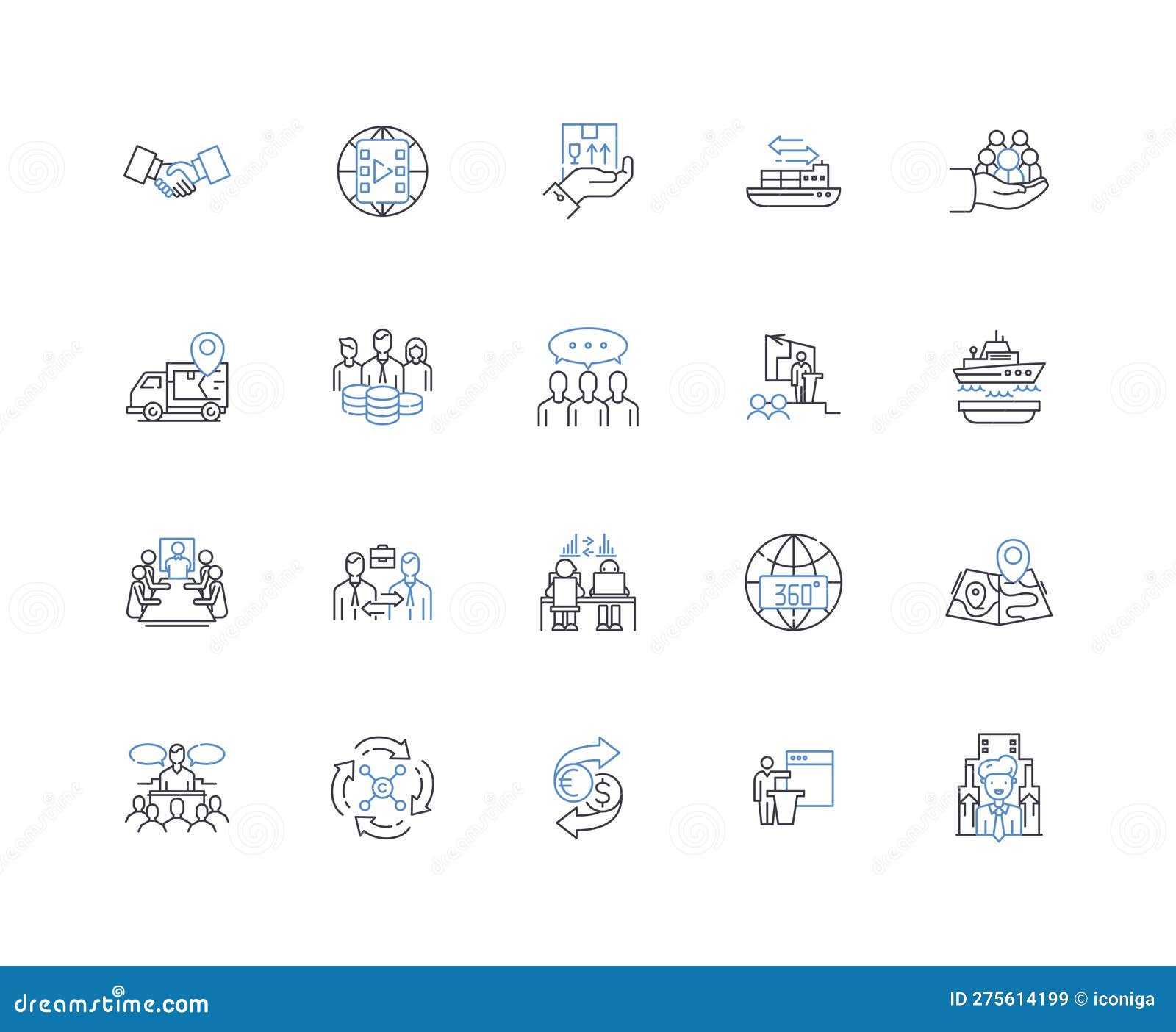 Global Enterprise Line Icons Collection. Interconnected, Multinational ...