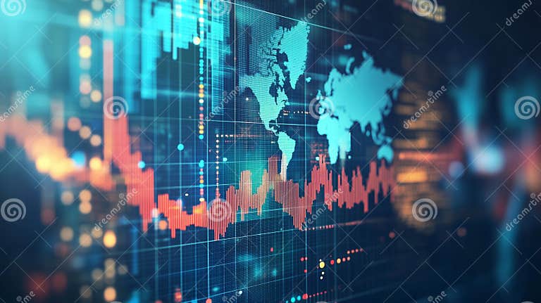 Global Financial Data Visualization with Market Trends and World Map on ...