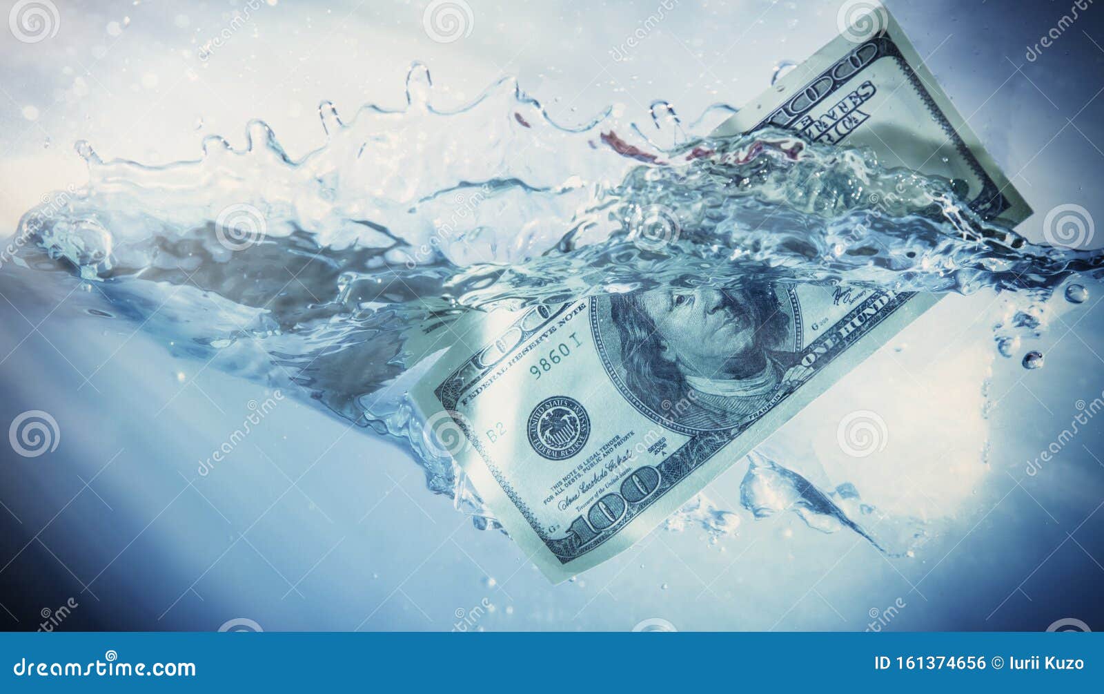 Global Financial Crisis Concept. Dramatic Image of US Dollar Sinking in ...