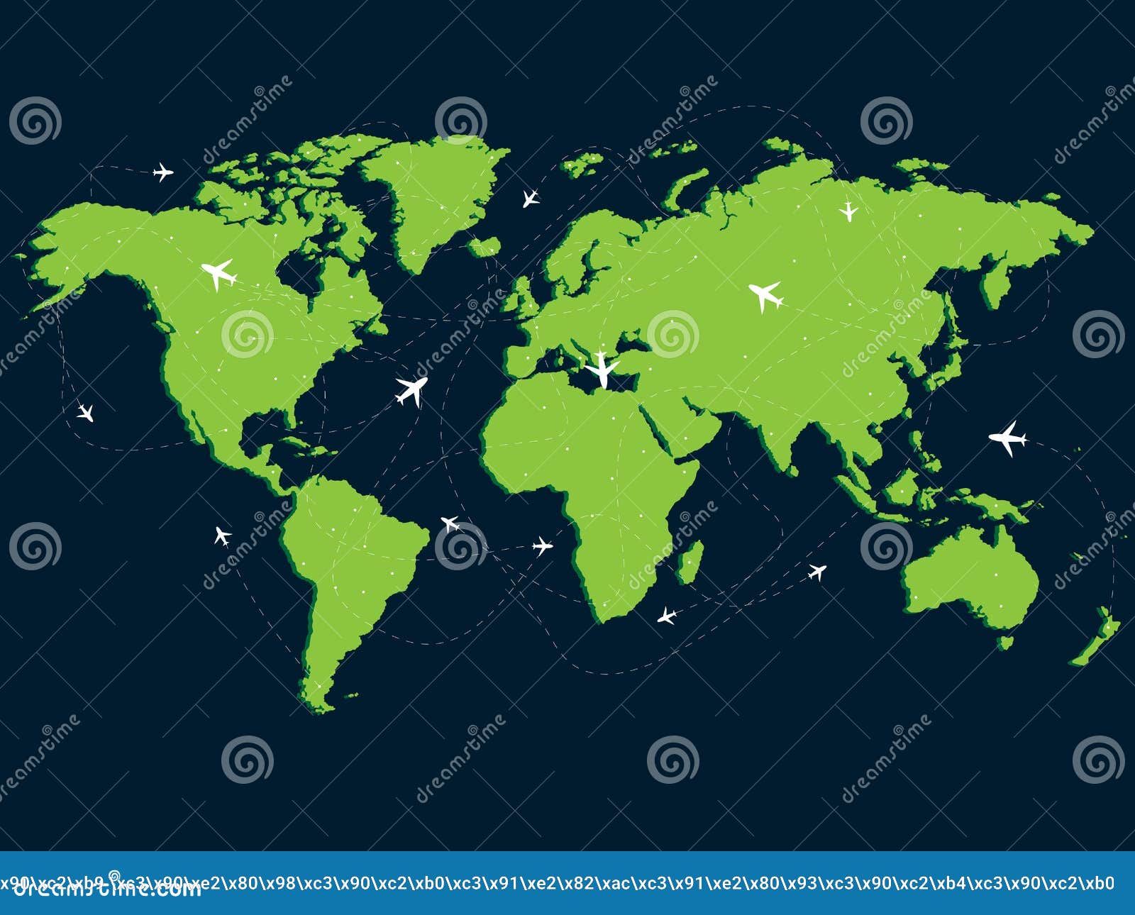 Global Flight Chart Concept Green World Map Plane Fly in Sky Vector ...