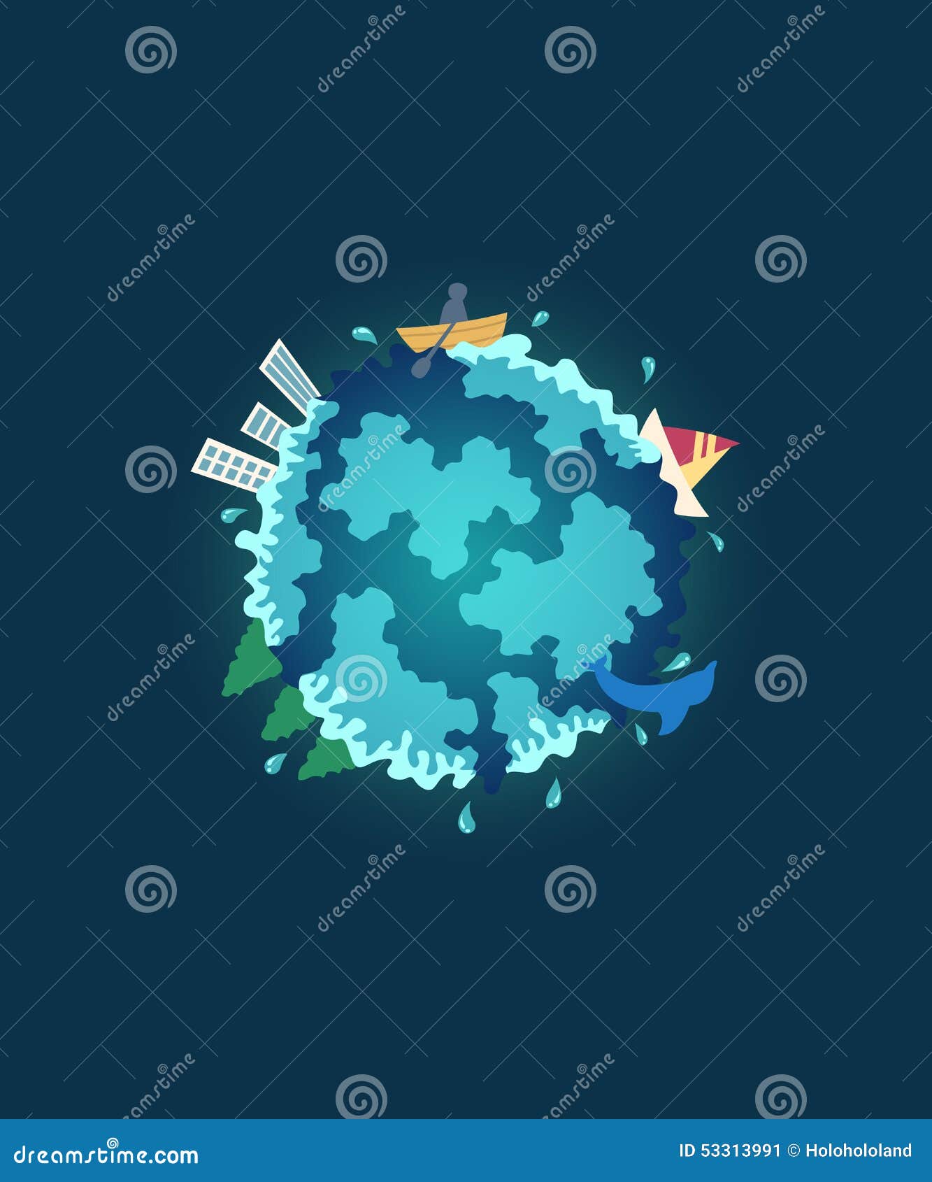 Global flood stock vector. Illustration of disaster, dolphin - 53313991