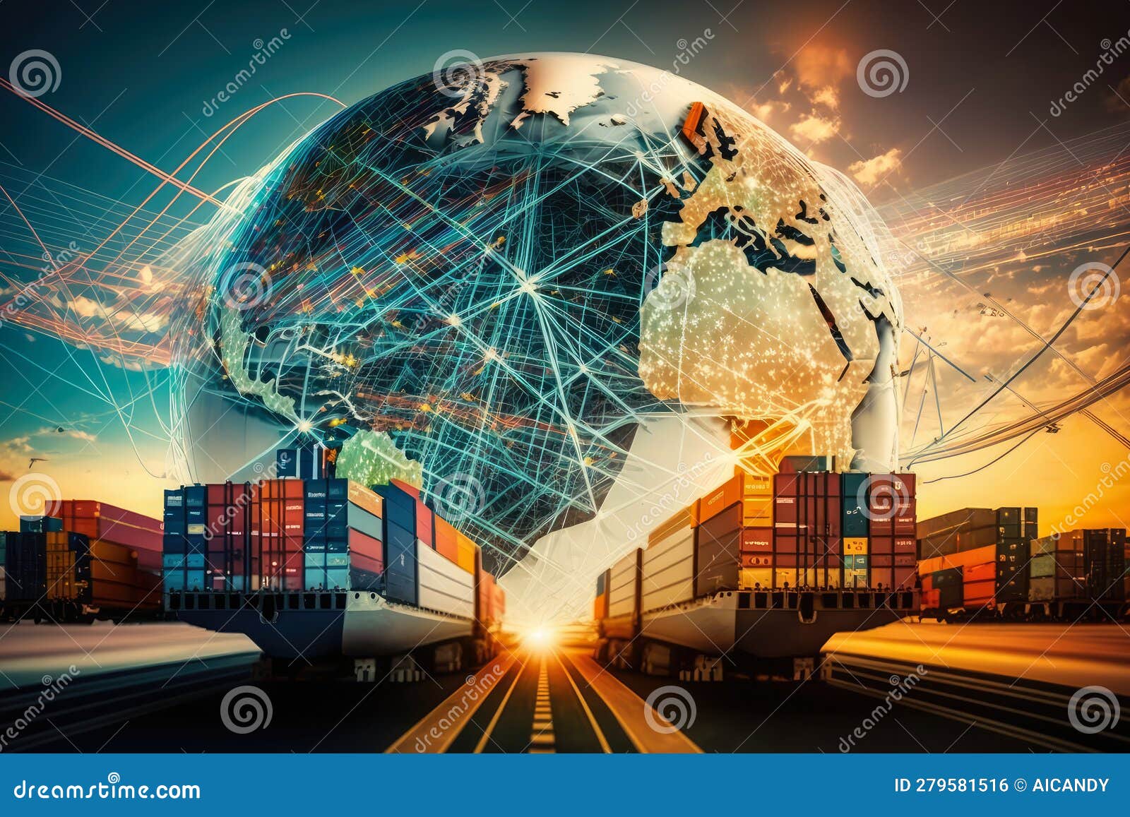 Global Freight Network Abstract 3D Rendering of a Global Freight and ...