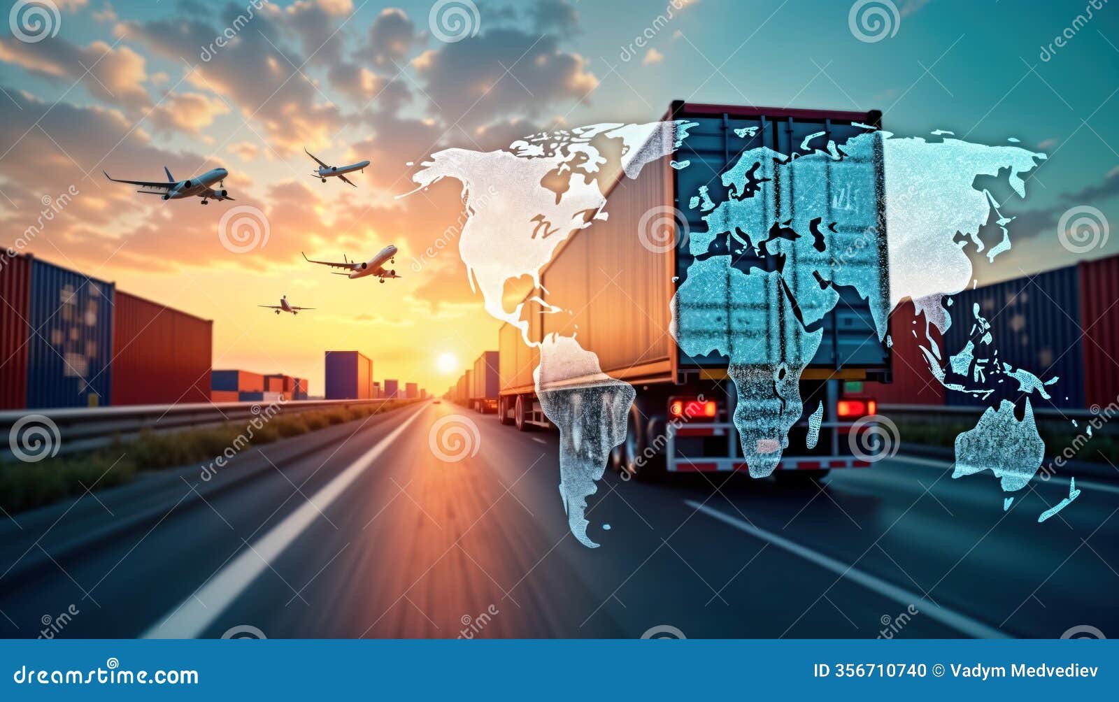 Global Freight Transport Visualized. Trucks, Airplanes Transport Cargo ...