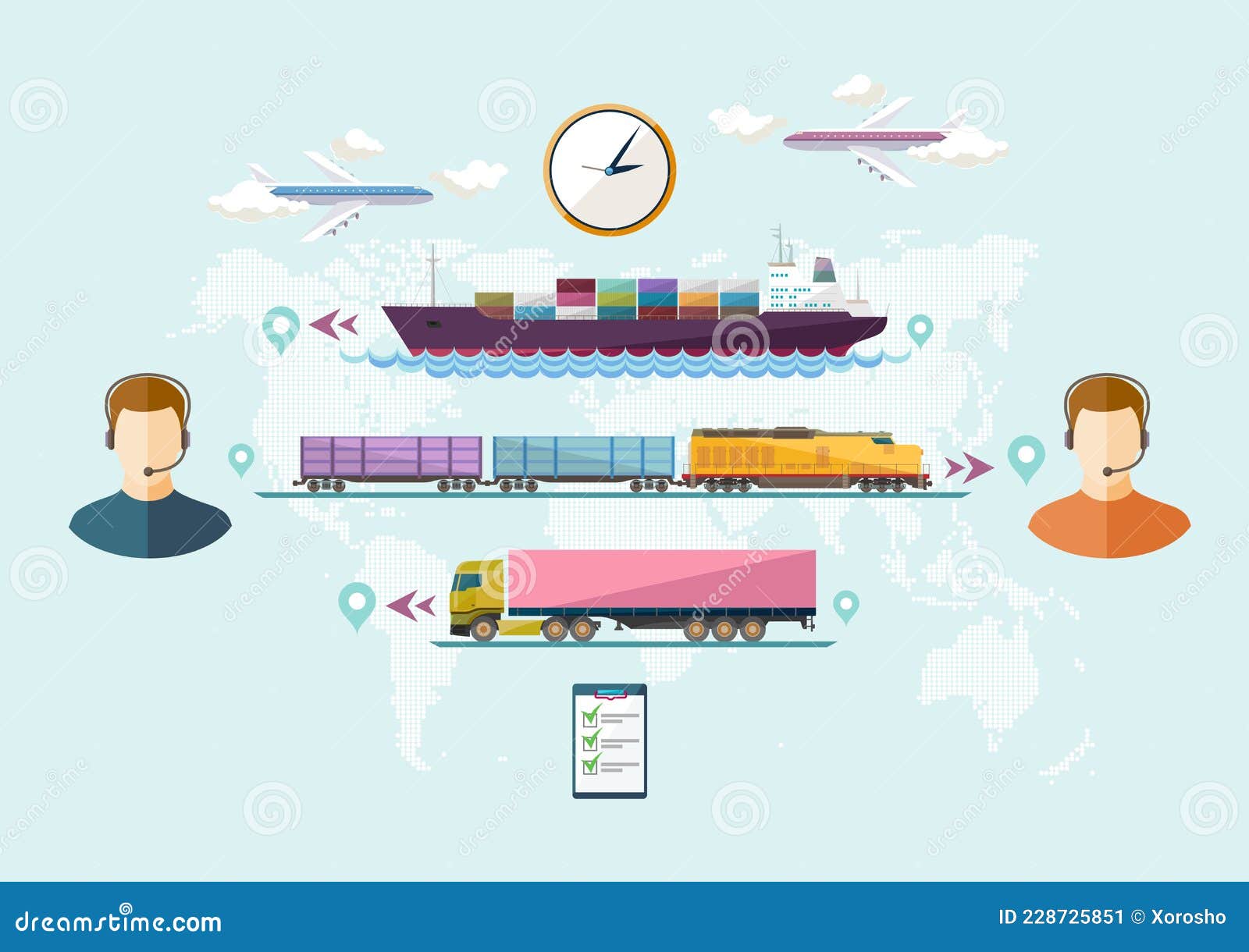 Global Freight Transportation. Flat Design Stock Vector - Illustration ...
