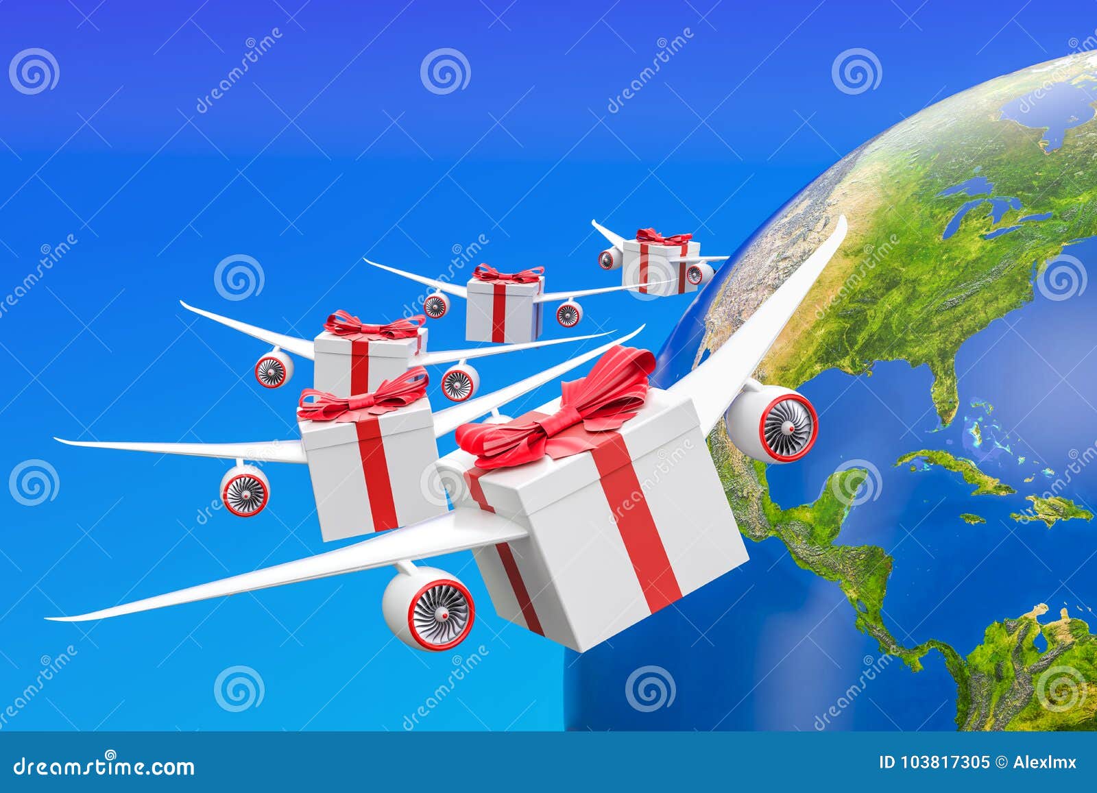 Global Gift Delivery Concept. Gift Boxes with Wings Flying in Th Stock ...
