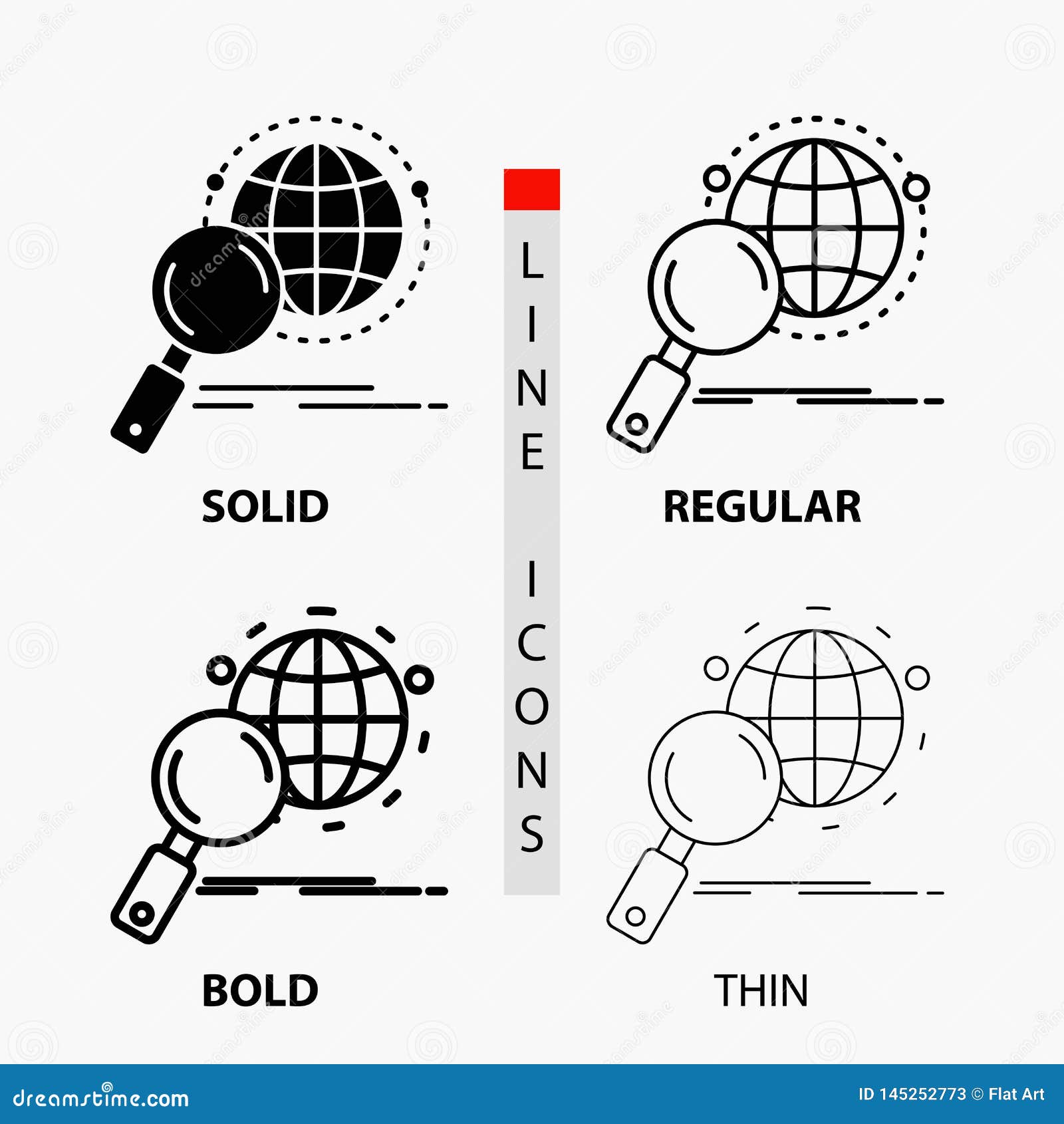 Global, Globe, Magnifier, Research, World Icon in Thin, Regular, Bold ...