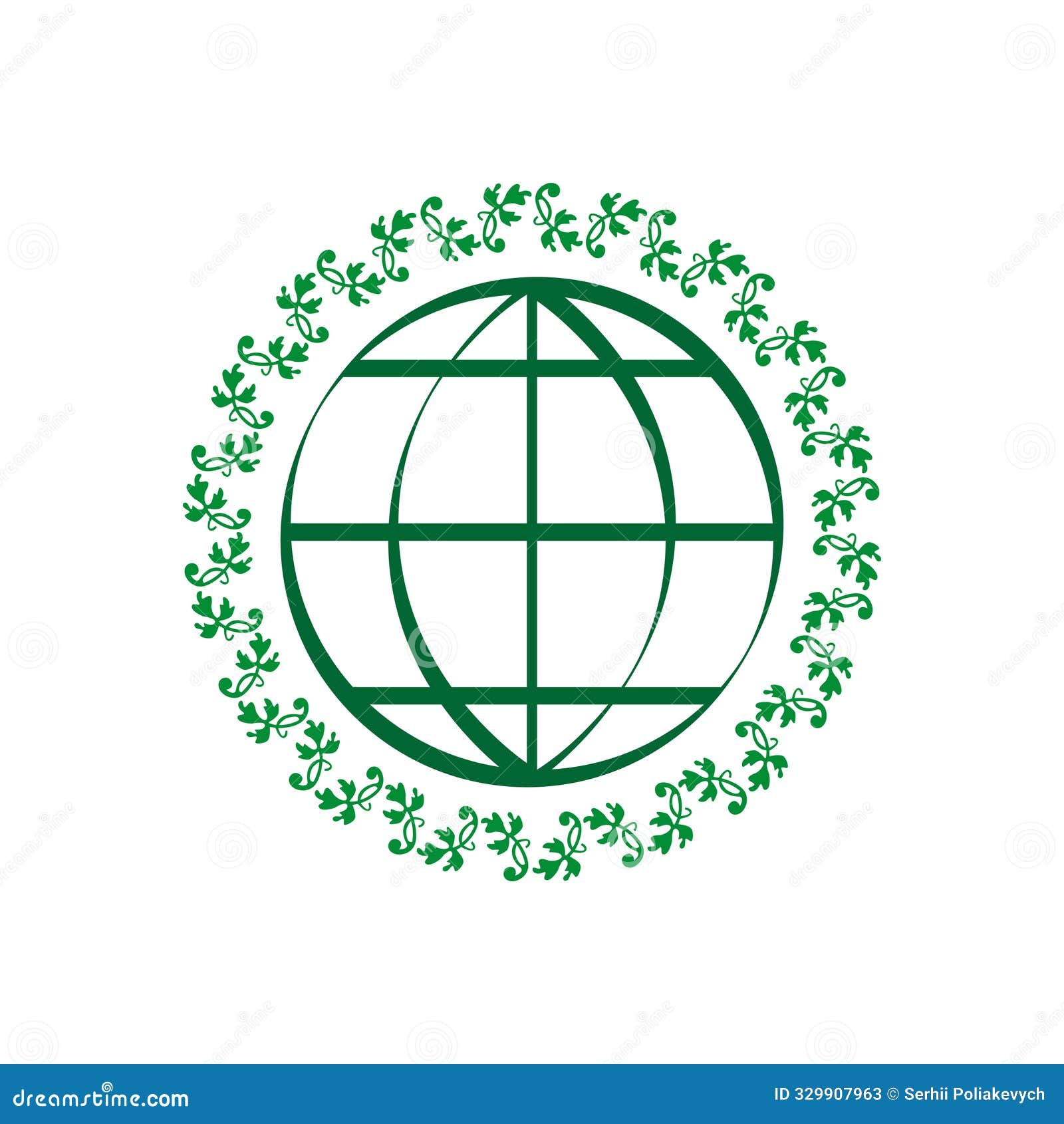 Global Green Emblem. Decorative Circular Border. Globe with Grid ...