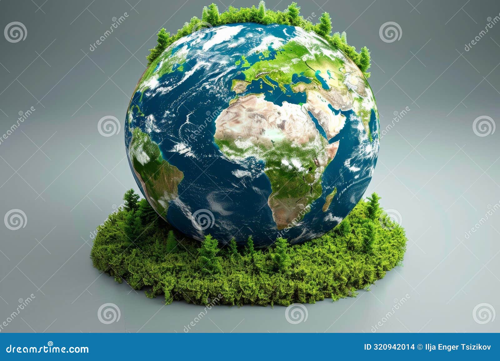 Global Harmony Earth Encircled by Lush Greenery, Embodying ...