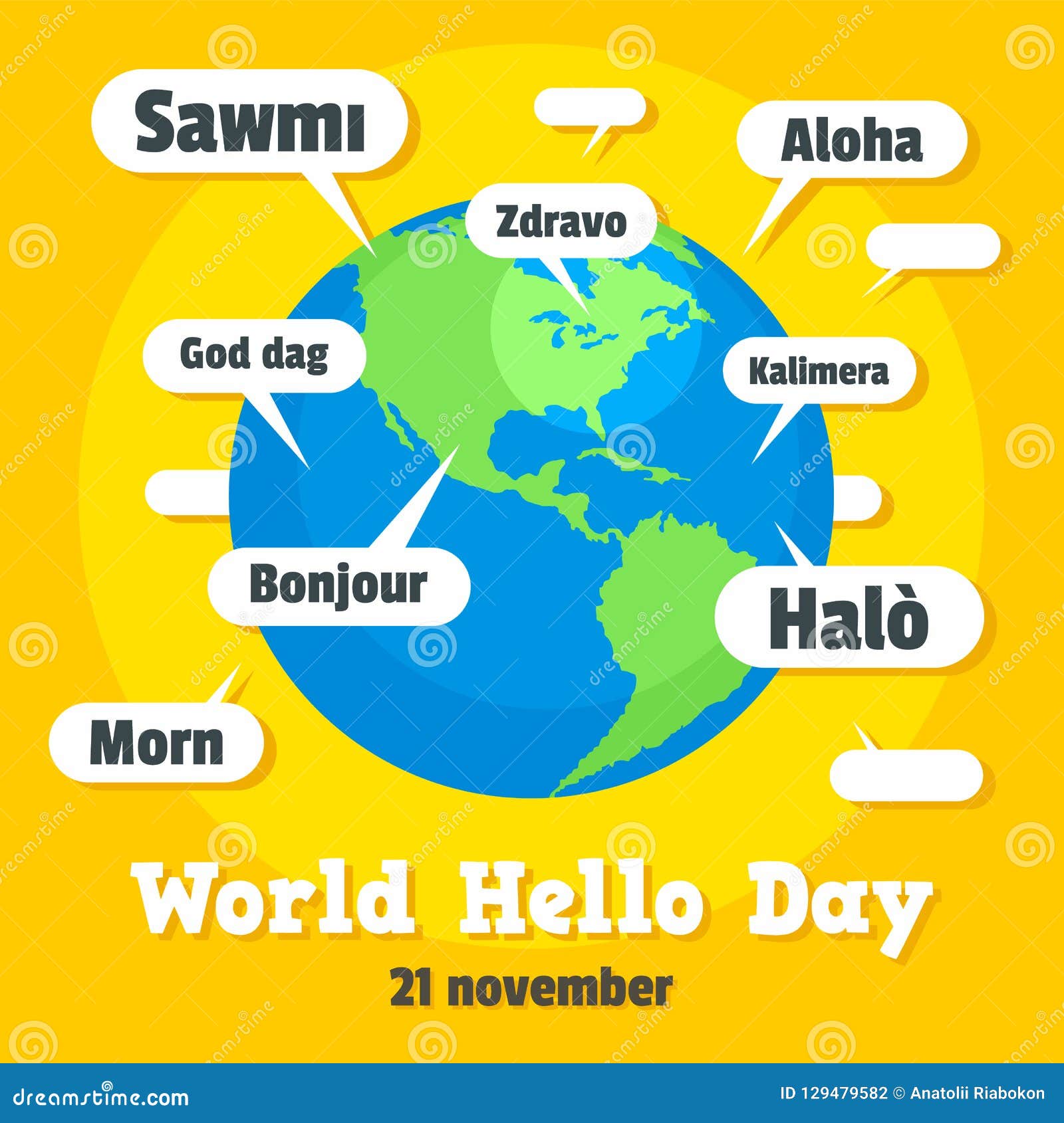 Global Hello Day Concept Background, Flat Style Stock Vector ...