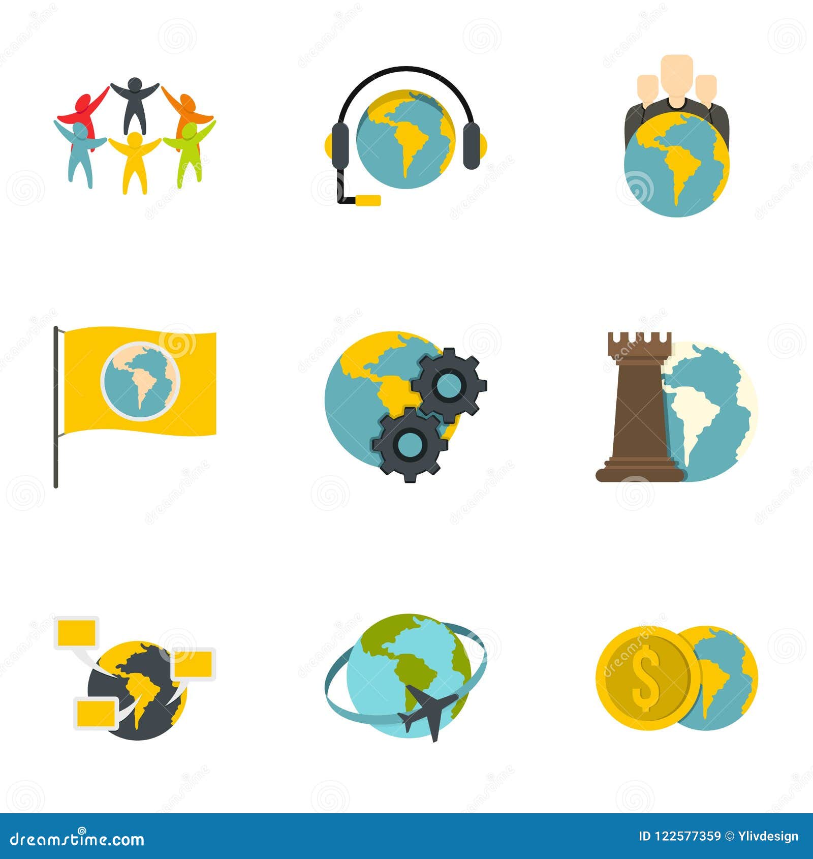 Global Icon Set, Flat Style Stock Vector - Illustration of pictogram ...